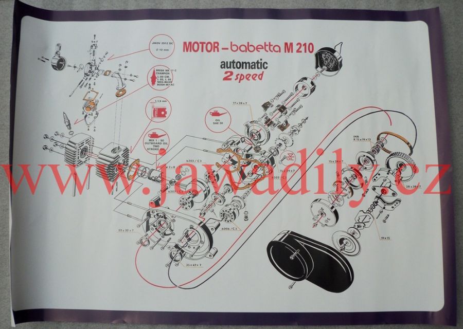 Plakát, rozkres motoru (80x60cm) - Babetta 210 - JAWADÍLY SLANÝ ...